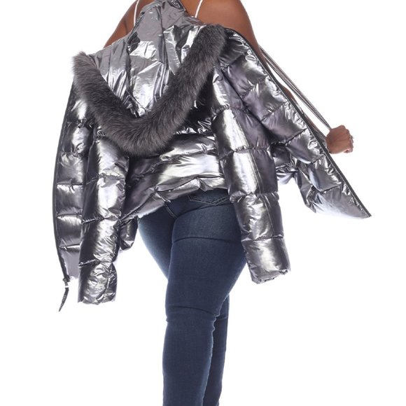 White Mark | Jackets & Coats | Plus Size Metallic Silver Puffer Coat W ...